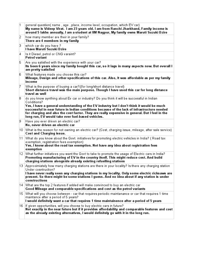 NON EV FGD Questions | PDF | Car | Electric Vehicle