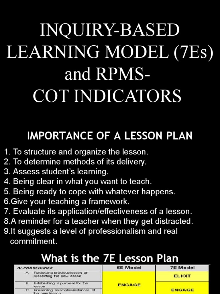 Inquiry-Based Learning Model (7es) and RPMS-Cot Indicators | PDF ...