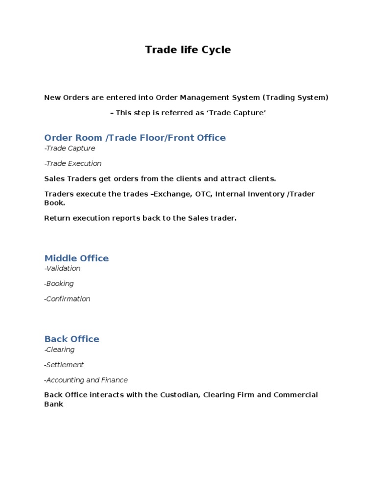 Trade Life Cycle | PDF