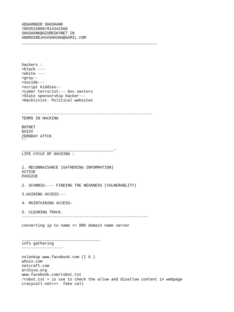 Ethical Hacking Notes | PDF