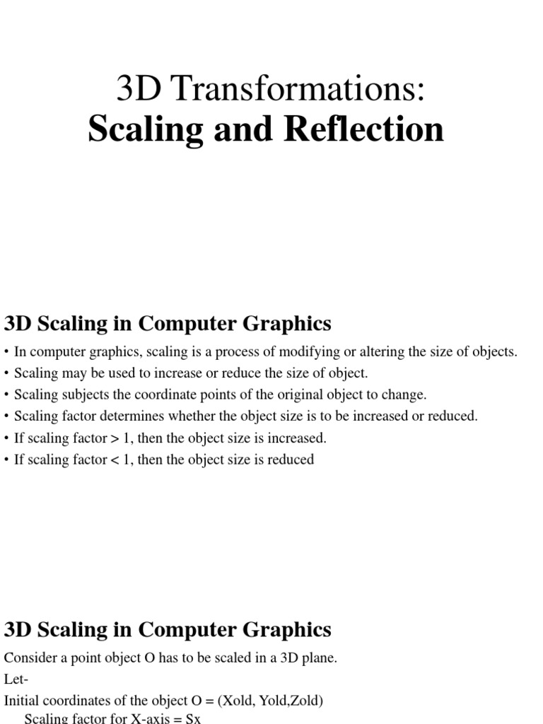 3D Transformations: Scaling and Reflection | PDF | Cartesian Coordinate ...