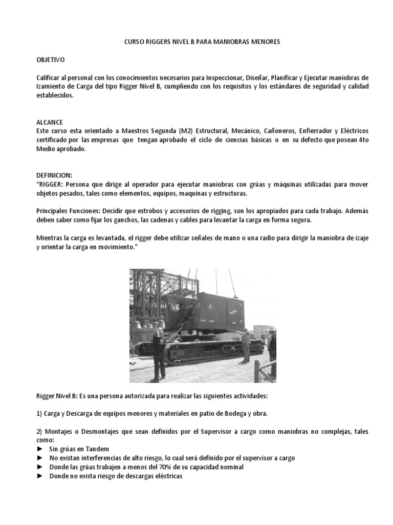 Curso de Riggers Nivel B | PDF | Grúa (máquina) | Kilogramo
