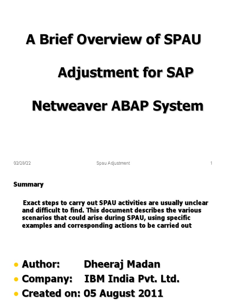 A Brief Overview of SPAU Adjustment For SAP Netweaver ABAP System | PDF | Computer Engineering ...