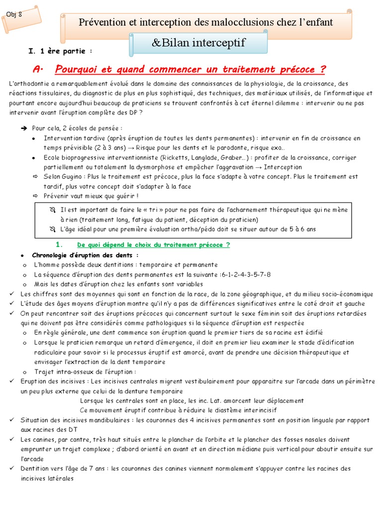 Interception DDM Bilan Interceptif | PDF | Orthodontie | Dent