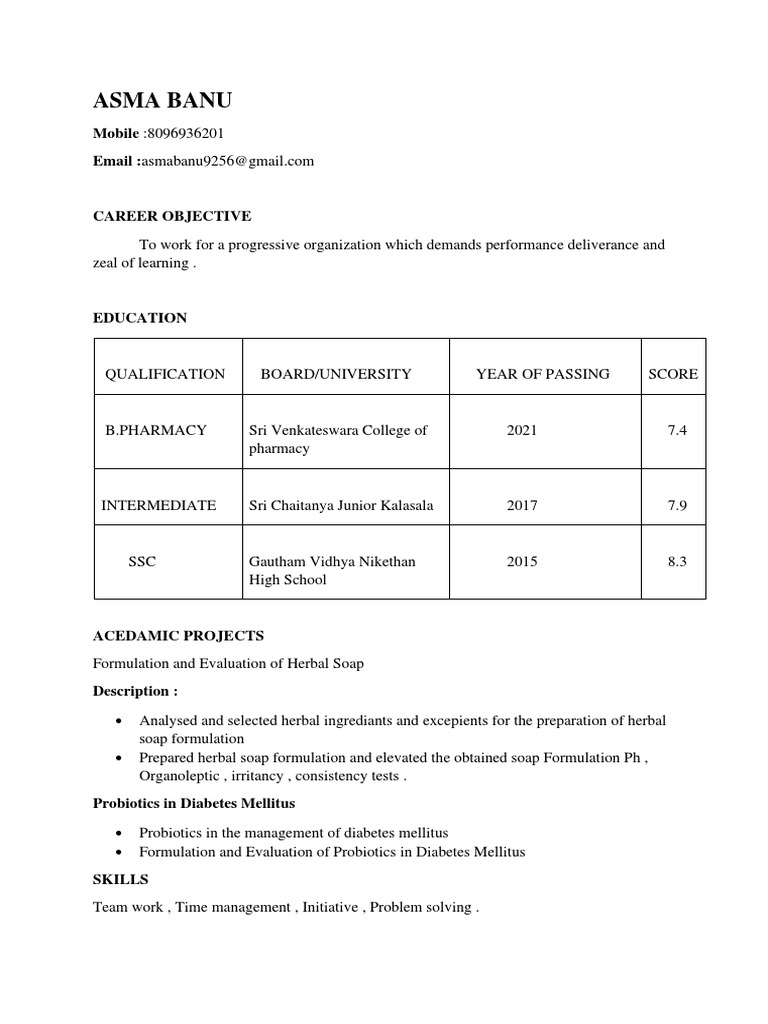 Asma Banu: Mobile:8096936201 | PDF