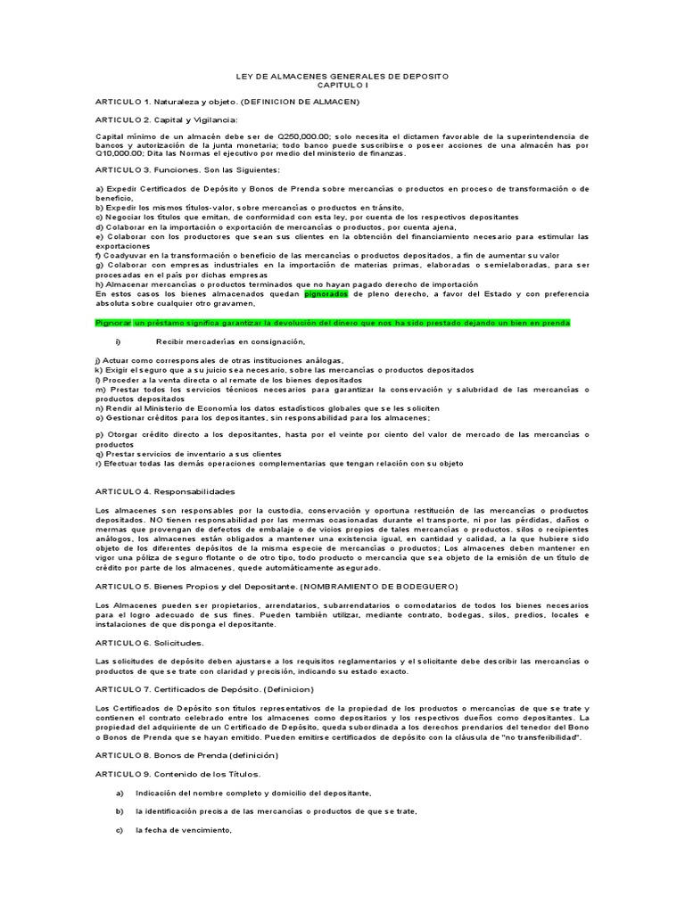 Ley de Almacenes: Funciones y Títulos | PDF | Pagos