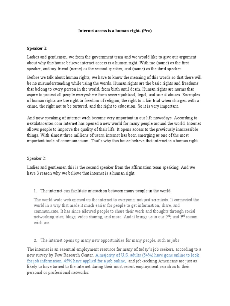 Internet Access Is A Human Right. (Pro) | PDF | Internet | Human Rights