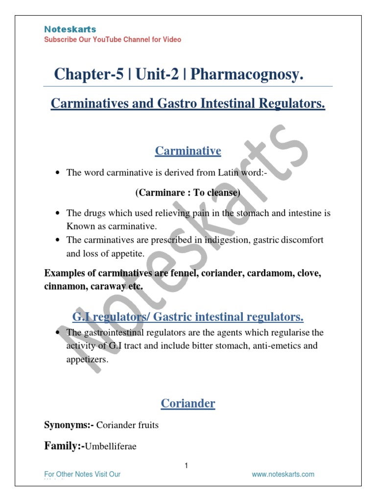 Chapter-5 - Unit-2 - Pharmacognosy.: Carminatives and Gastro Intestinal ...