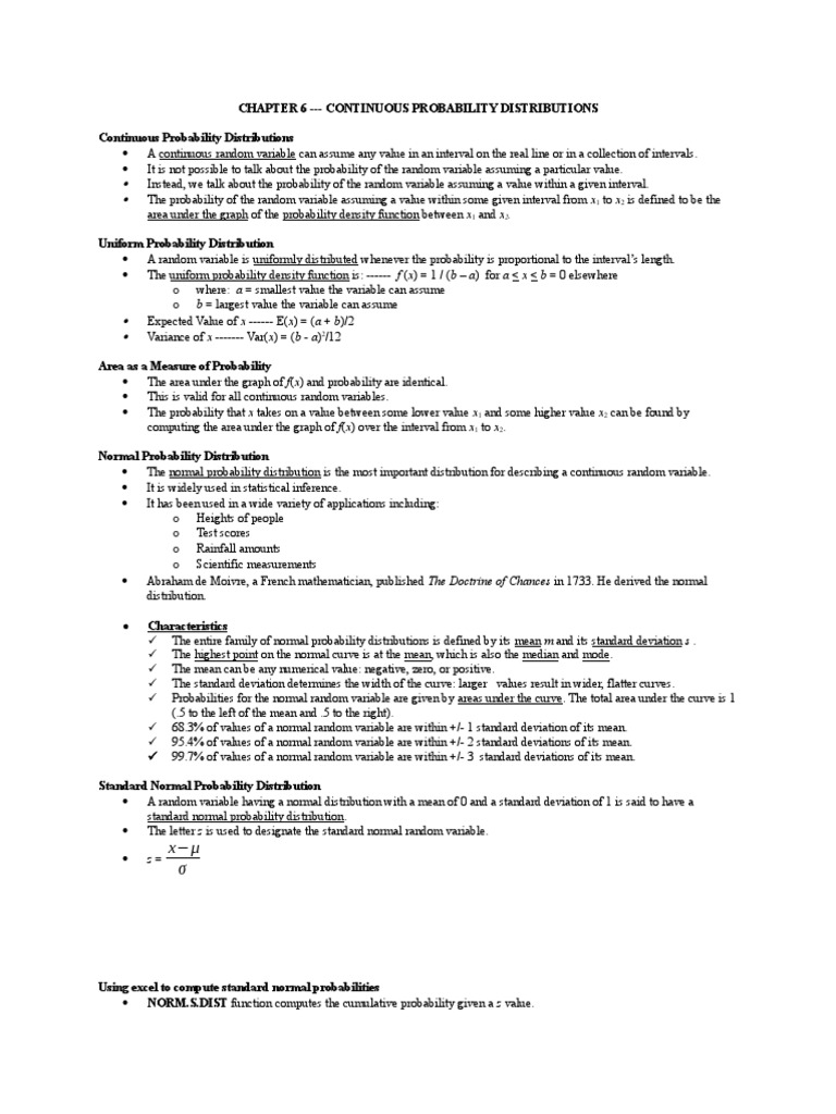 CHAPTER 6 Continuous Probability | PDF | Normal Distribution | Random ...