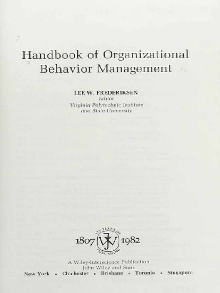 CAP 02 Handbook of Organizational Behavior Management | PDF