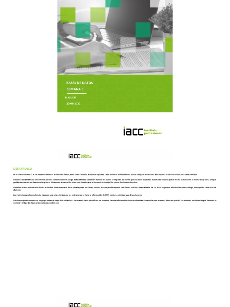 IACC BASEDATOS Tarea3 | PDF | Bases de datos | Ciencias de la Computación