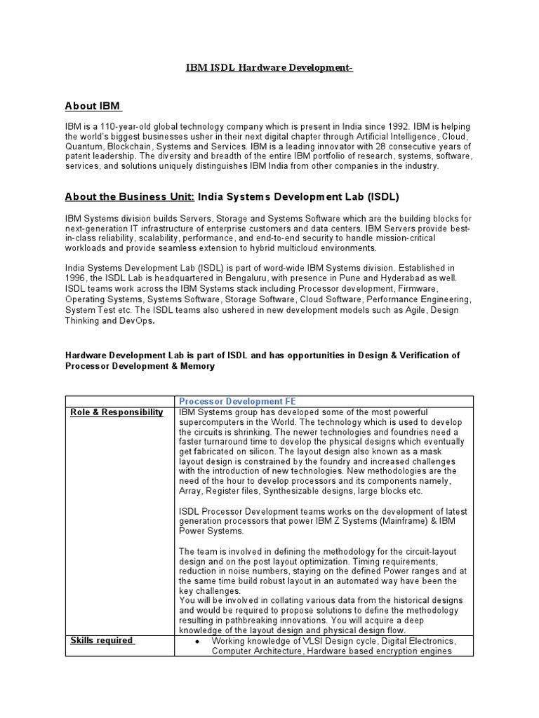 ISDL Hardware Engineer JD-V1 | PDF | Ibm | Cloud Computing