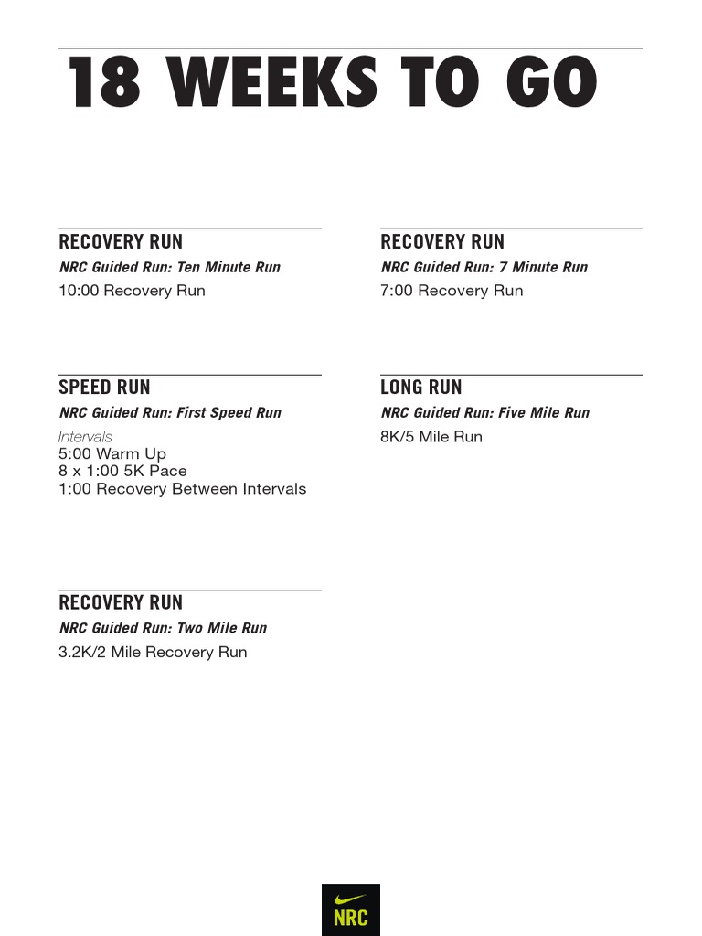 18 Weeks To Go: Recovery Run Recovery Run | PDF | Physical Exercise ...