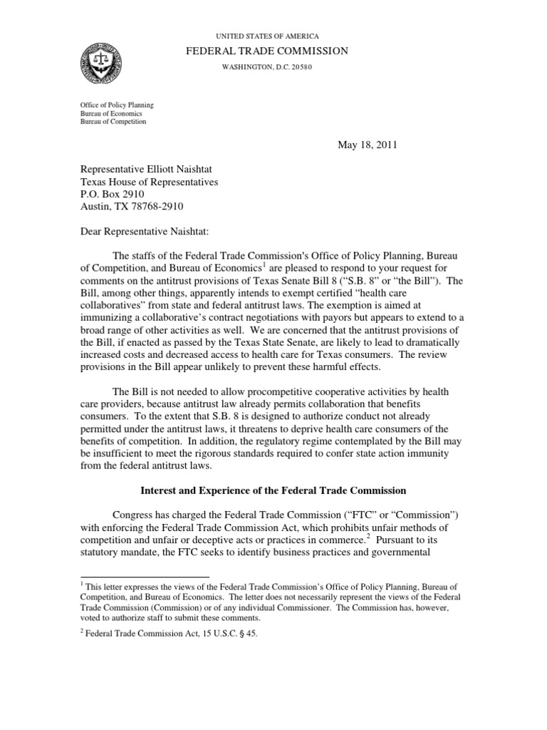 FTC Letter | PDF | Federal Trade Commission | American Government