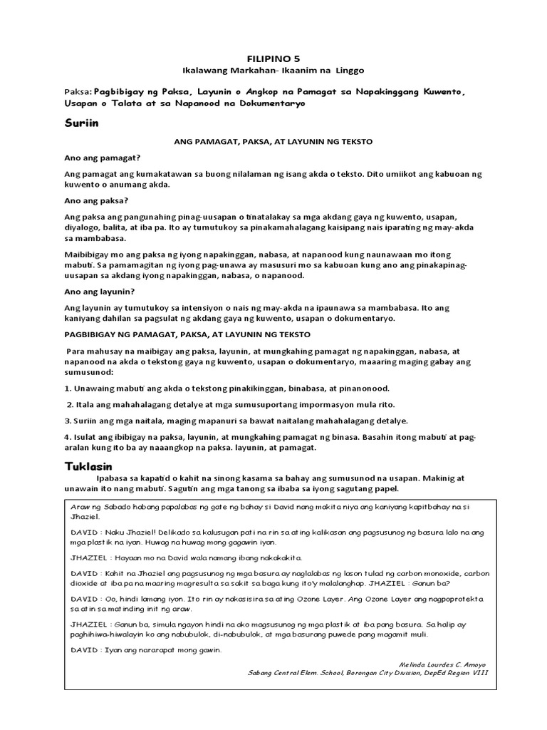 Week 6 Pagbibigay NG Paksa o Layunin | PDF