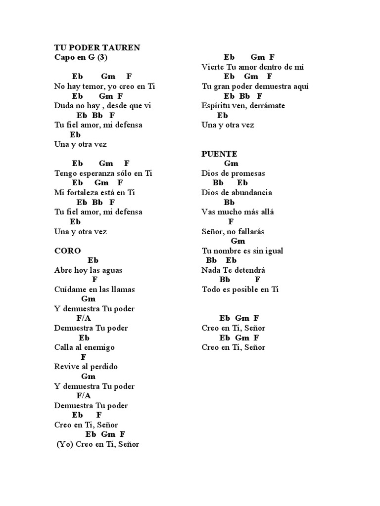 Tu poder Tauren" El documento presentado parece ser la letra de una ...