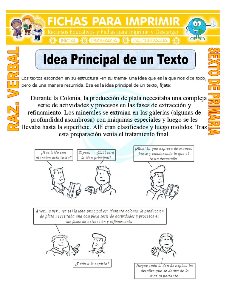 Hojas De Trabajo De Idea Principal Y Detalles Secundarios, Sexto Grado