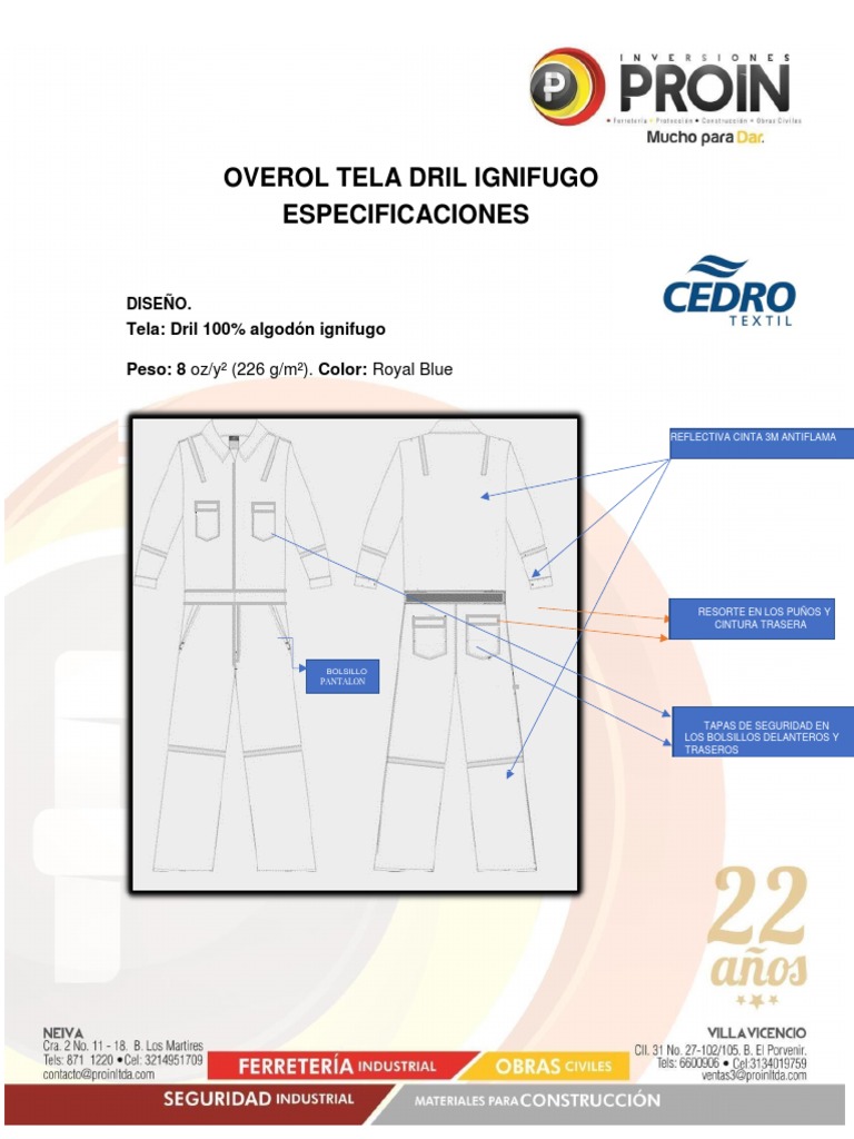 Ficha Tecnica Overol Ignifugo Proin | PDF Ficha Tecnica Overol Ignifugo Proin | PDF