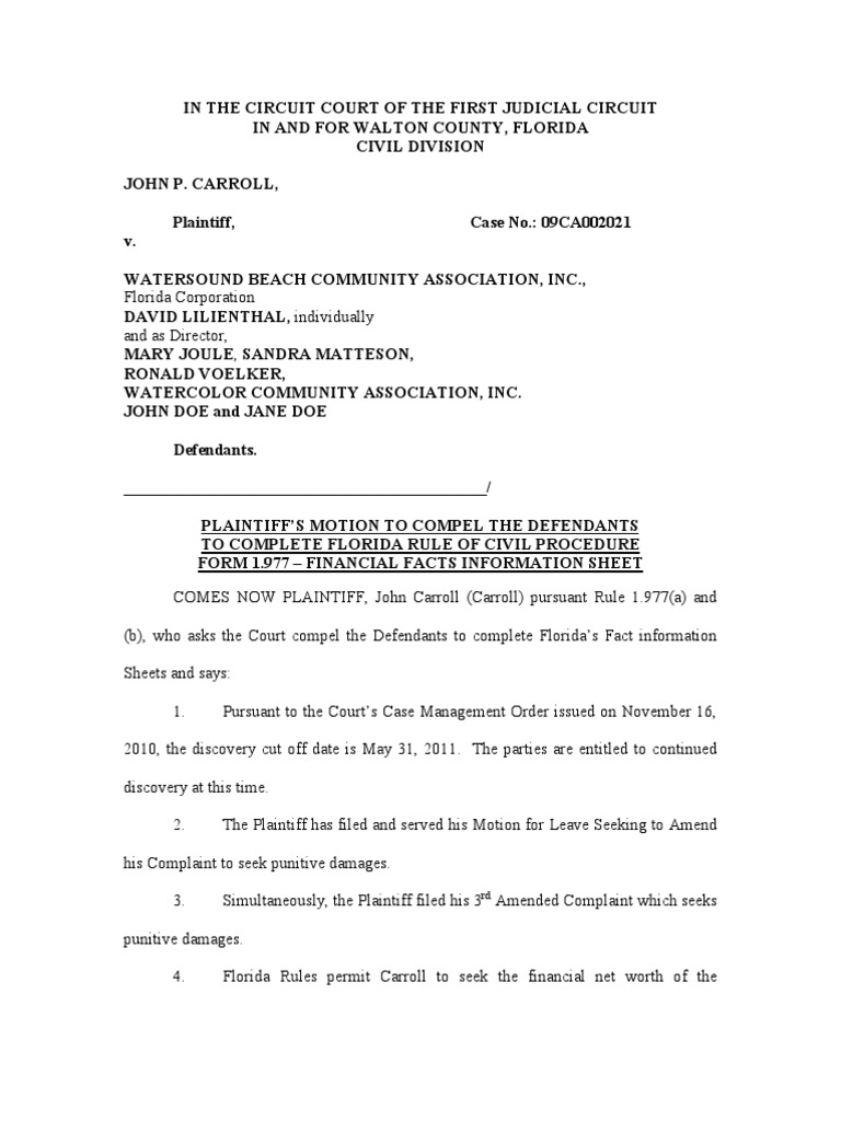 Motion to Compel the Defendants to Complete Forms 1 | Complaint ...