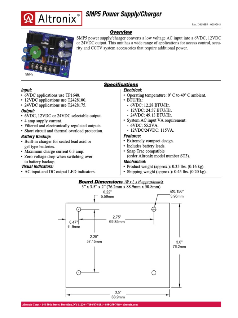 SMP5 Power Supply/Charger: 0.22" 5.59mm Ø0.156" 3.96mm | PDF | Power ...
