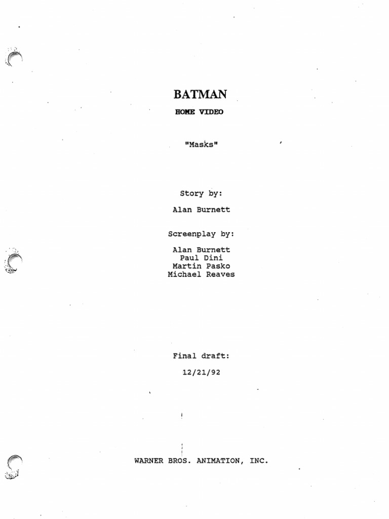 Batman Mask of The Phantasm (1993) Screenplay Scan | PDF