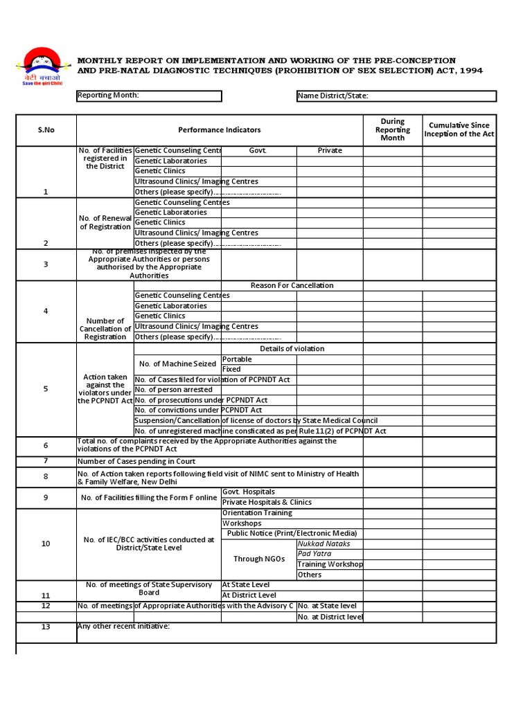 Monthly Blank Format For PCPNDT | PDF | Justice | Crime & Violence