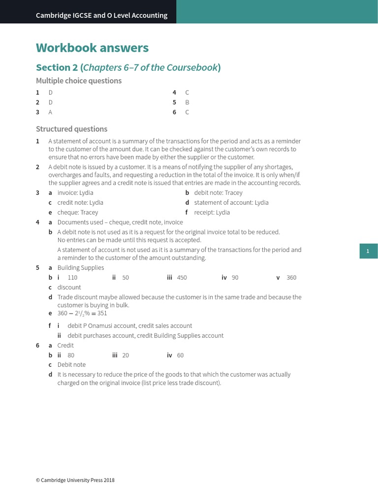 Accounting Workbook Section 2 Answers | PDF | Debits And Credits ...