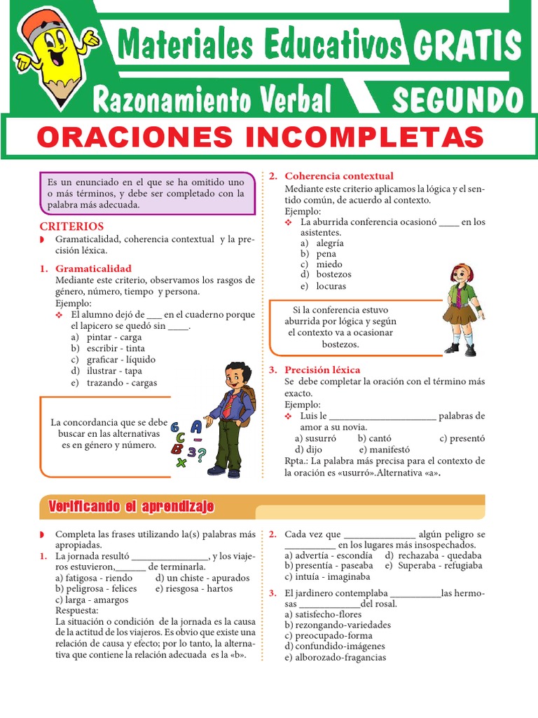 Oracion Incompleta | Descargar gratis PDF | Mecánica del lenguaje ...