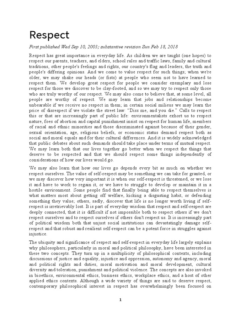 Respect Learning Materials | PDF | Immanuel Kant | Attitude (Psychology)