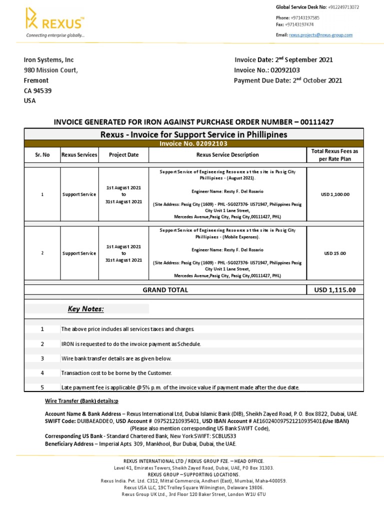 Invoice for Support Service in Philippines | PDF | Invoice | United ...