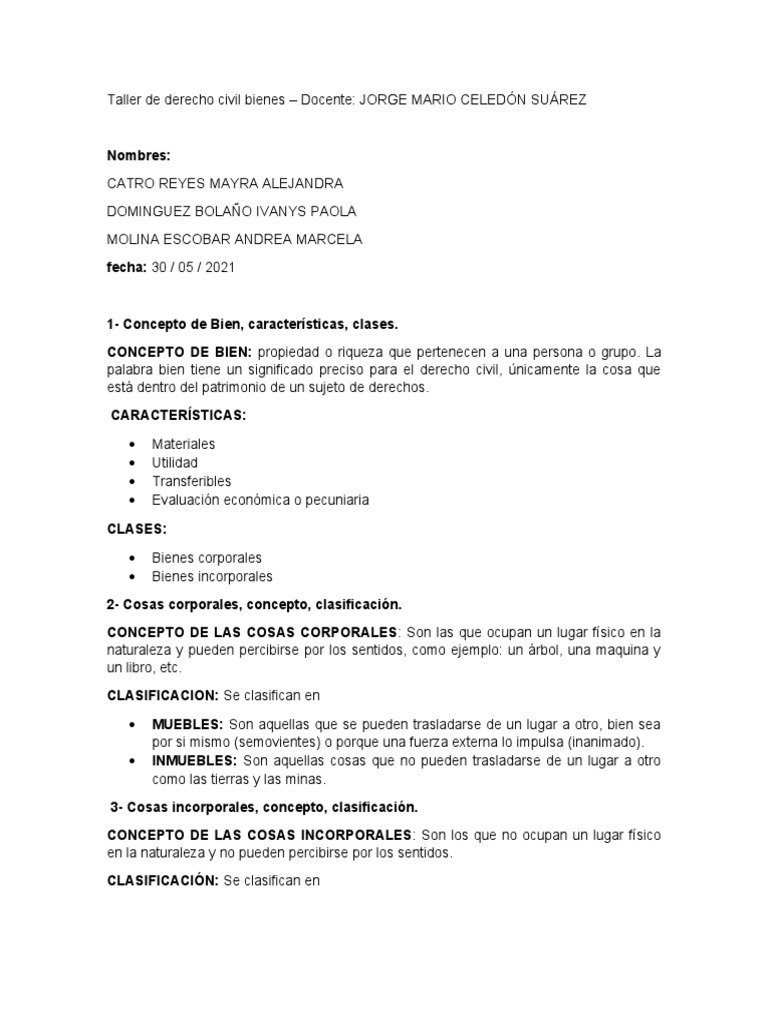 Taller de Derecho Civil Bienes | PDF | Propiedad | Dominio eminente