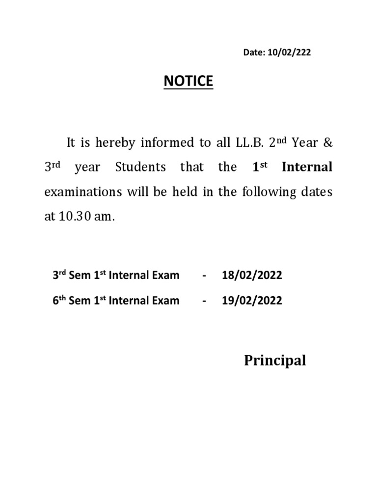 Internal Exam Notice for LL.B. Students | PDF | Science & Mathematics ...