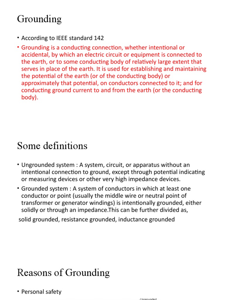 Grounding: - According To IEEE Standard 142 | PDF | Electrical ...