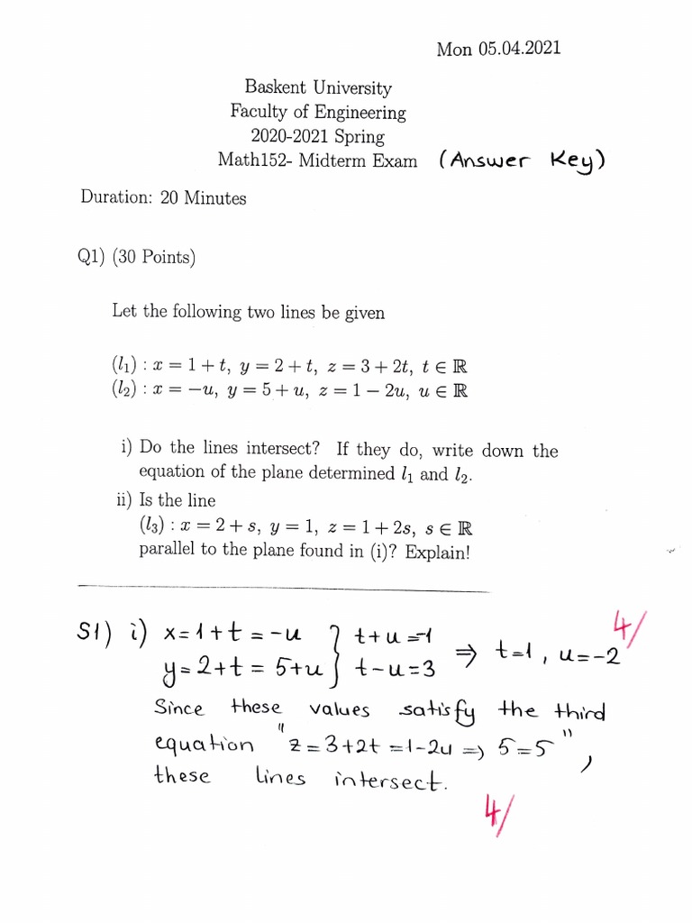 Mat152 Midterm Answer Key (Without Points) | PDF
