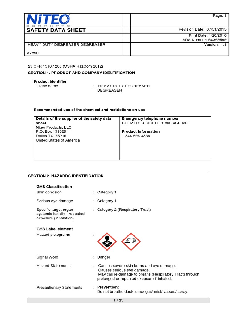 SDS Heavy Duty Degreaser Degreaser | PDF | Firefighting | Toxicity