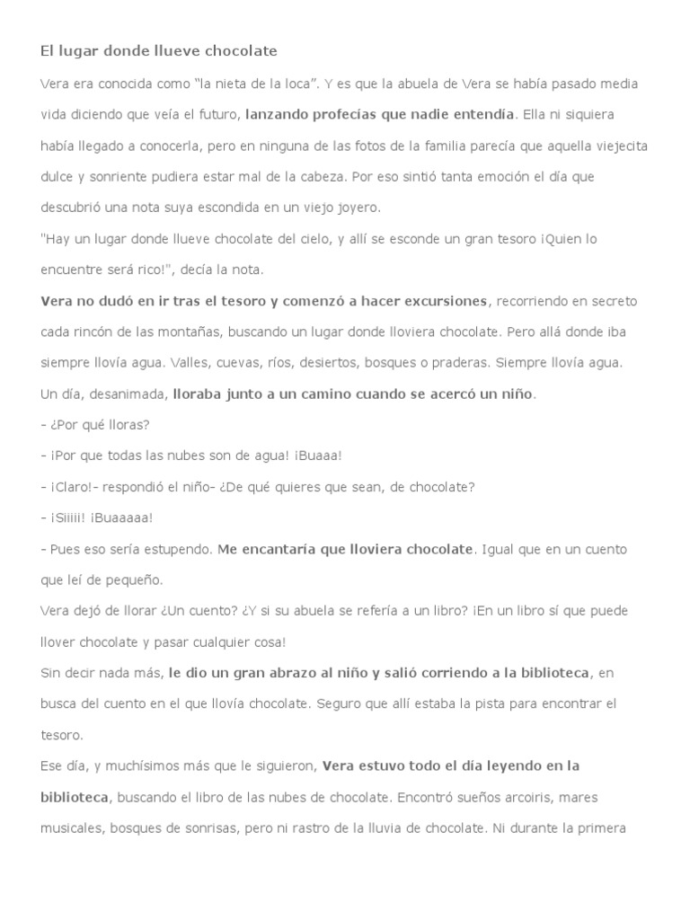 El Lugar Donde Llueve Chocolate | PDF El Lugar Donde Llueve Chocolate | PDF