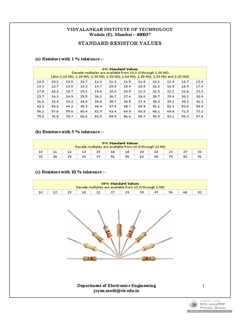 Standard Resistor Values | PDF | Capacitor | Metrology