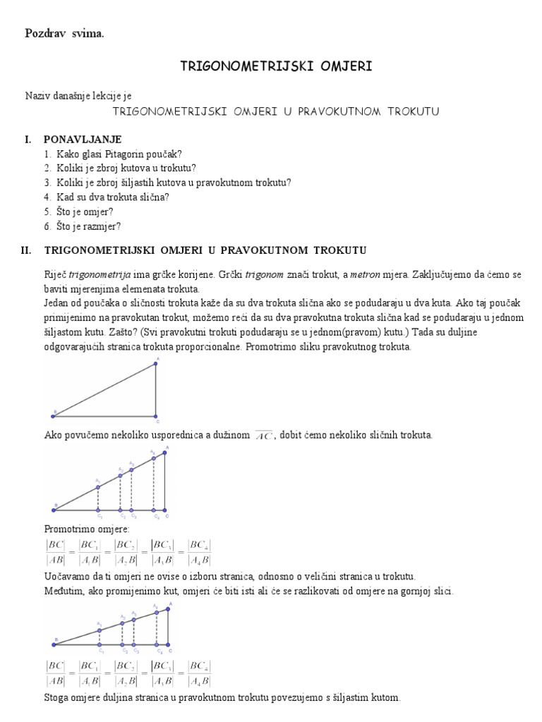 2021.4.15. Trigonometrijski Omjeri U Pravokutnom Trokutu | PDF