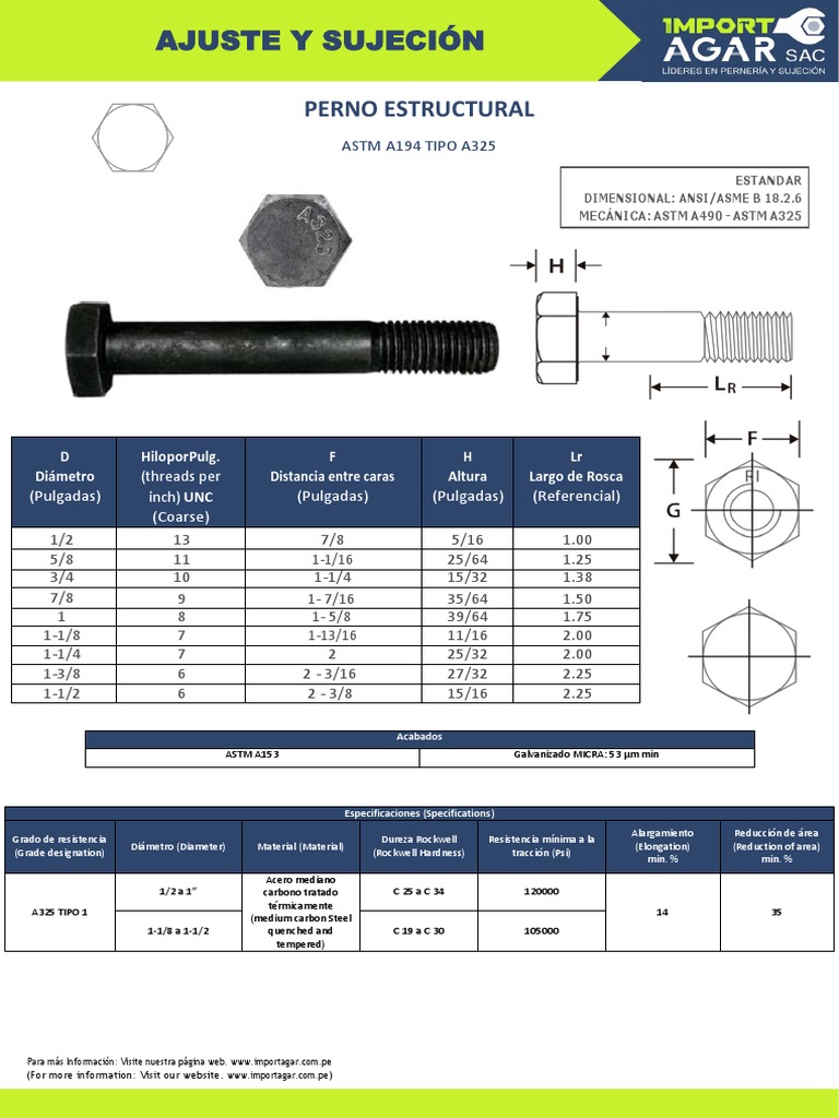 Perno Estructural A325 Galv | PDF | Materiales de construcción | Rieles