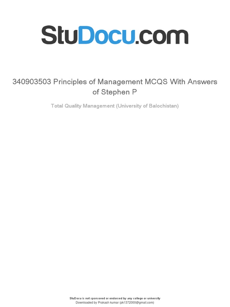 Principles of Management Mcqs With Answers of Stephen P | PDF ...