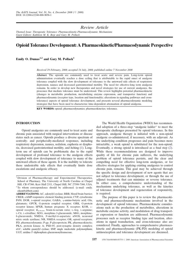 Opioid Tolerance Development. A Pharmacokinetic & Pharmacodynamic ...