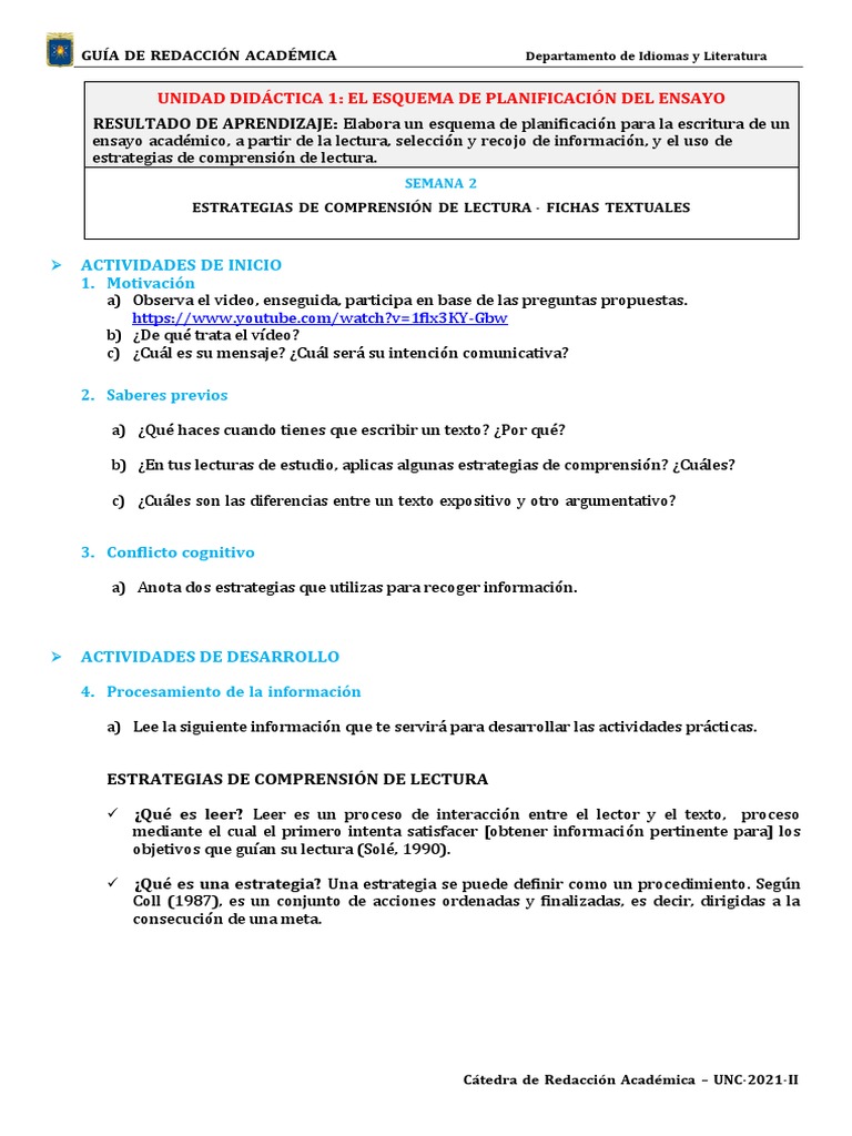 Tarea - Estrategias de Comprensión de Lectura - Fichas Textuales | PDF ...