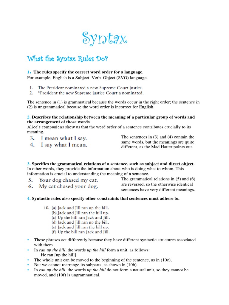 Syntax: What The Syntax Rules Do? | PDF | Phrase | Part Of Speech