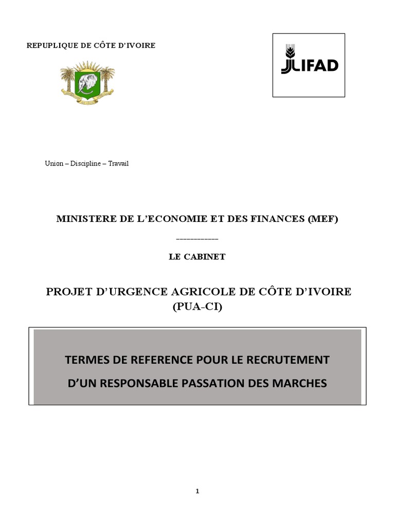 Projet TDR SPM PUAC 13 01 22 | PDF | Économie | Économie