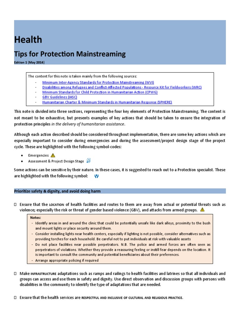 Protection Mainstreaming Tip Sheet - Health Programs | PDF | Disability ...