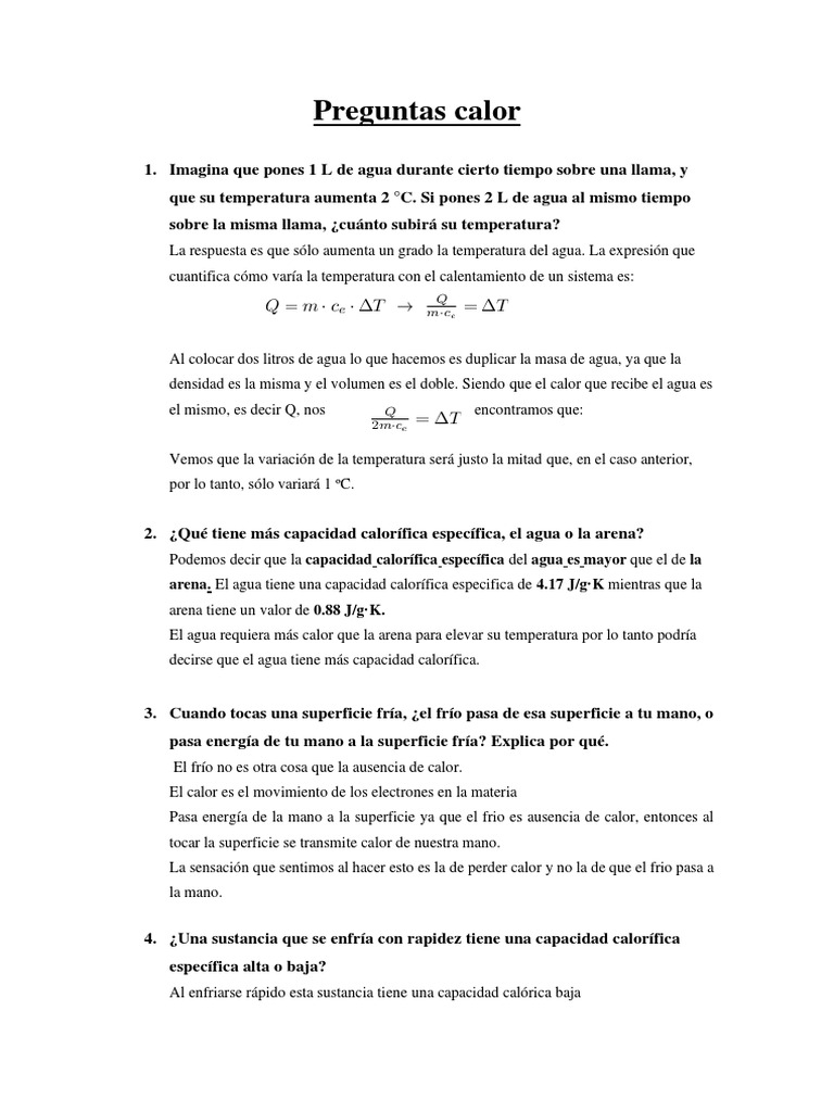 Preguntas Calor | PDF | Calor | Temperatura