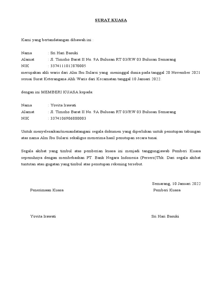 Surat Kuasa pENUTUPAN rEK | PDF