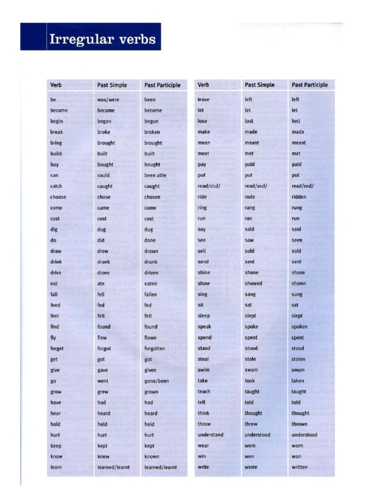Irregular Verbs A2 | PDF