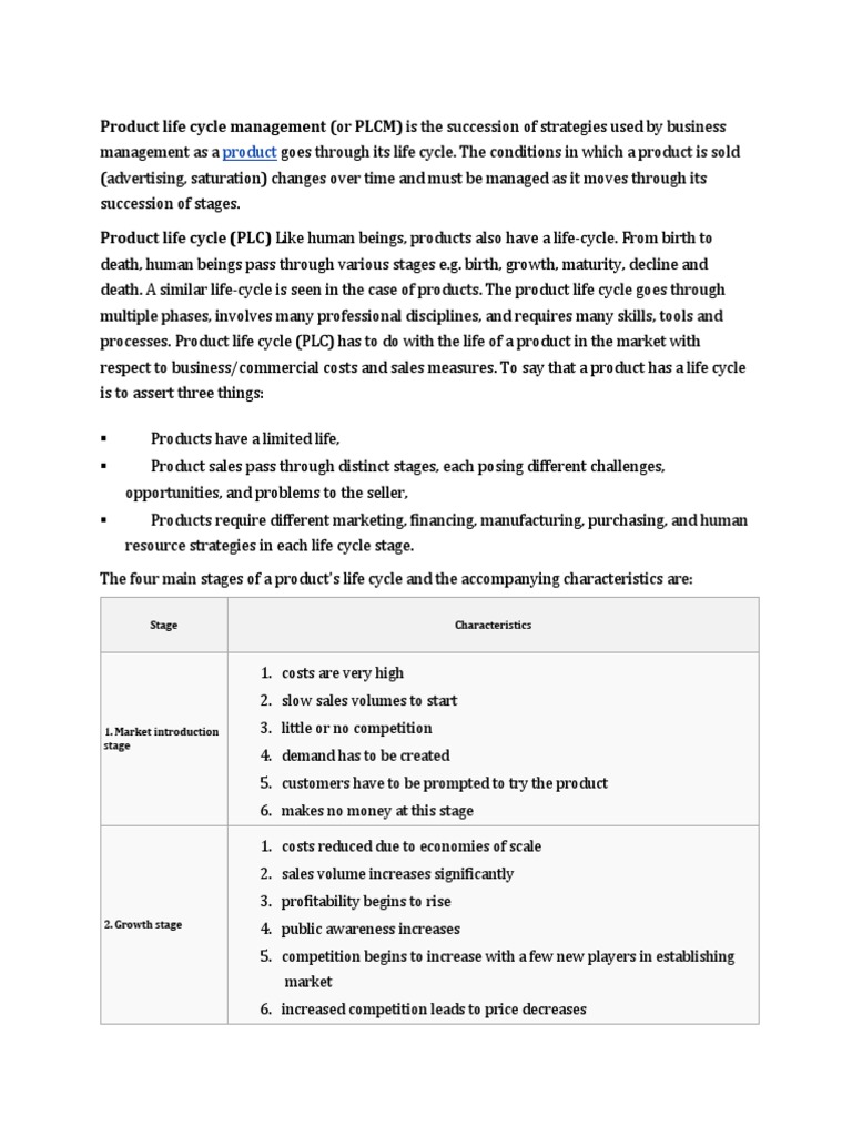 Product Life Cycle Management (Or PLCM) Is The Succession of Strategies ...