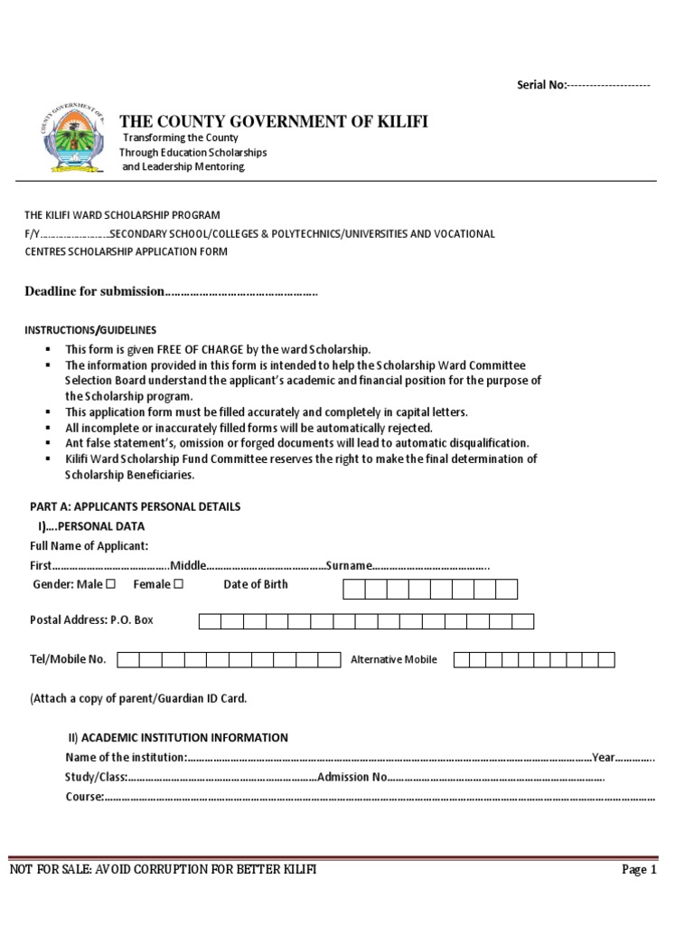 The County Government of Kilifi: Deadline For Submission | PDF | Disability